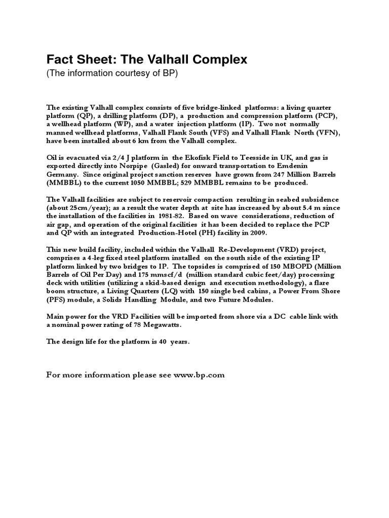 BP Fact Sheet The Valhall Complex | PDF