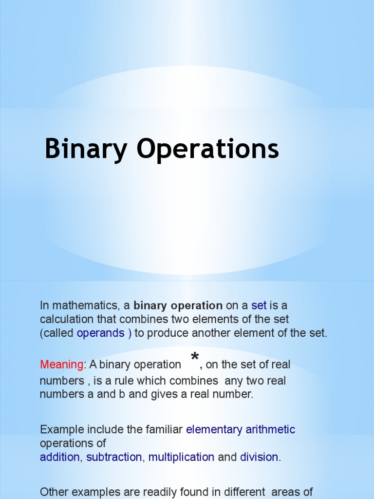 Binary Operations | PDF | Division (Mathematics) | Multiplication