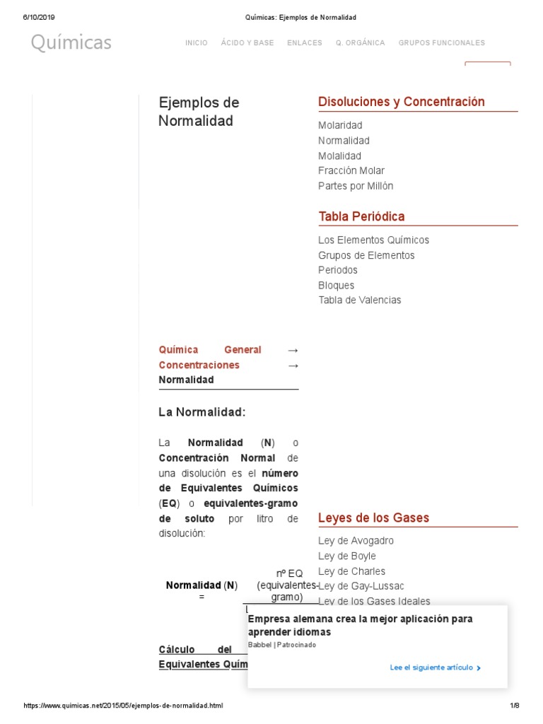 Ejemplos de Normalidad Química | PDF | Concentración | Química