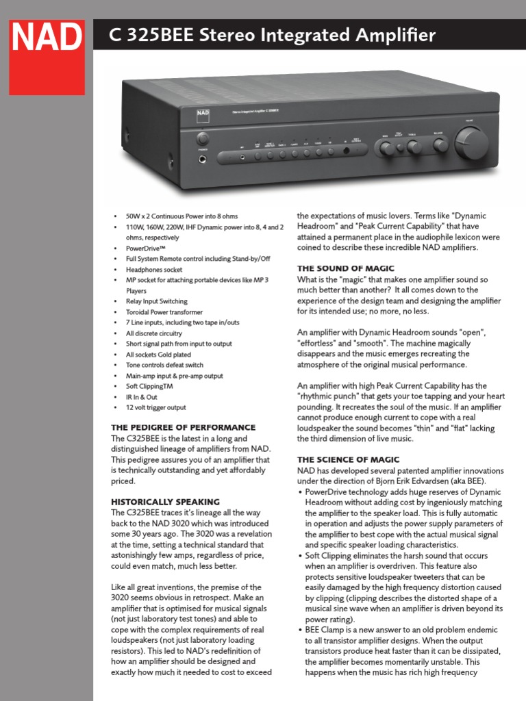 Manual Aplificador Nad C325bee | PDF | Amplifier | Loudspeaker