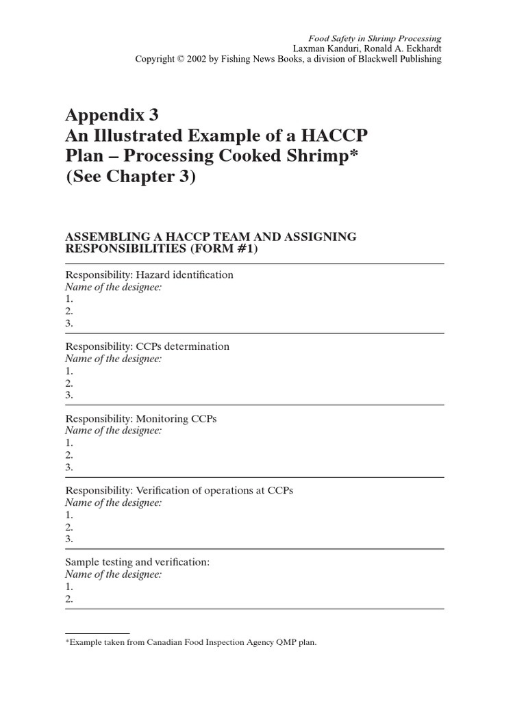 Appendix 3 An Illustrated Example of A HACCP Plan - Processing Cooked ...