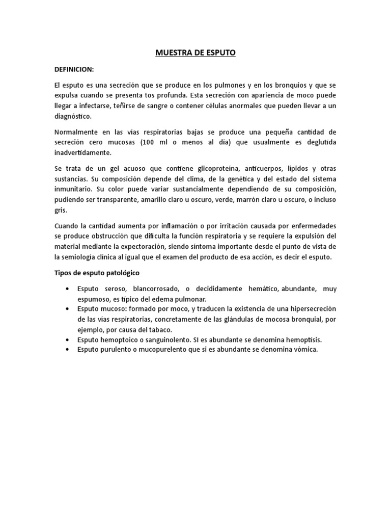 Tipos y Toma de Muestra de Esputo | PDF | Epidemiología ...