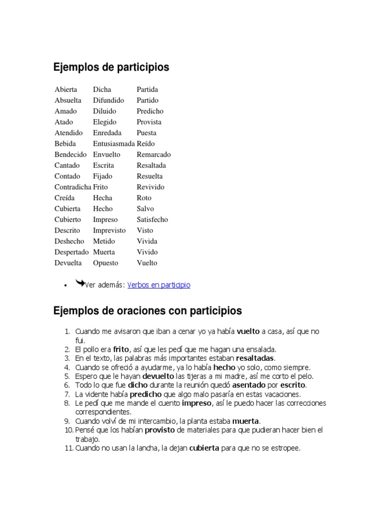 Ejemplos y oraciones con participios | PDF | Arte