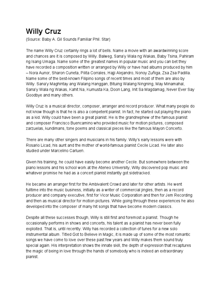 Willy Cruz | PDF | Performing Arts | Entertainment