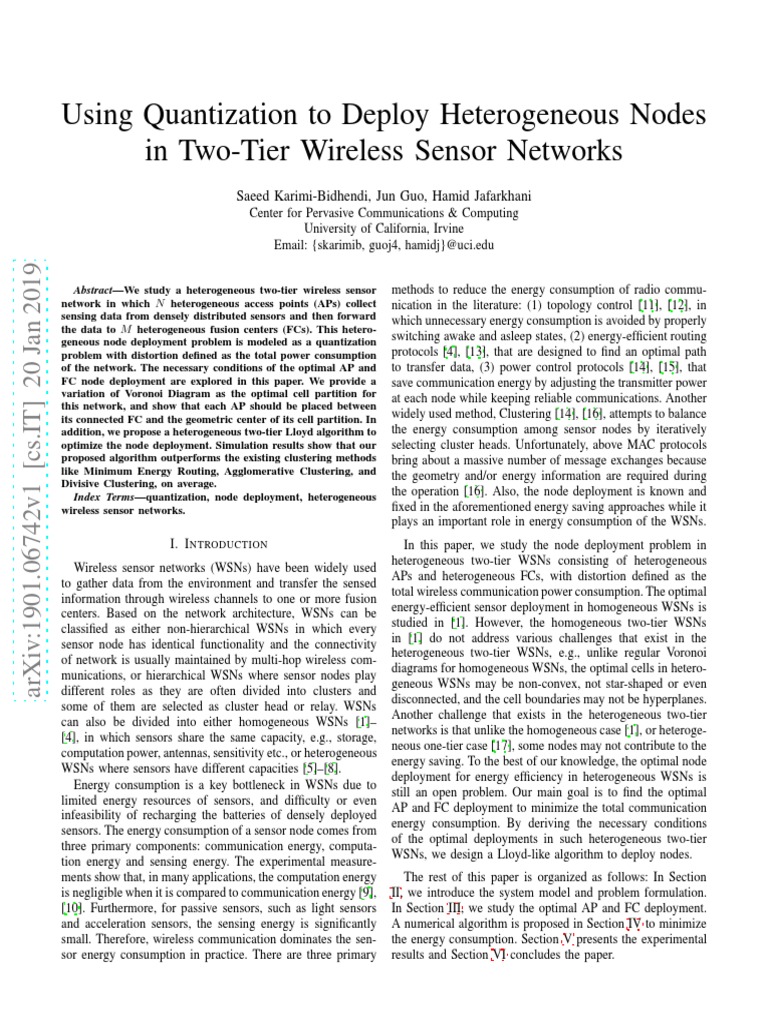 Using Quantization To Deploy Heterogeneous Nodes in Two-Tier Wireless Sensor Networks | PDF ...