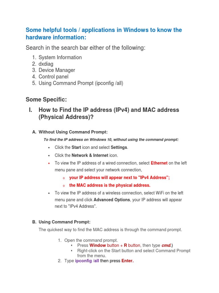 Where To Find Hardware Details | PDF | Microsoft Windows | Ip Address