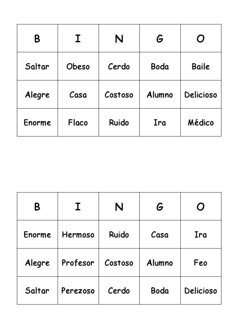 Bingo de Sinónimos y Antónimos | PDF