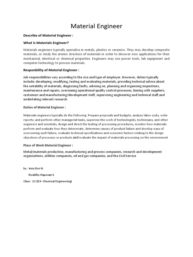 Material Engineer: Describe of Material Engineer: What Is Materials ...