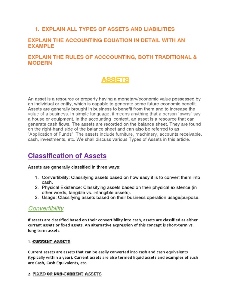 Classification of Assets | PDF | Equity (Finance) | Balance Sheet