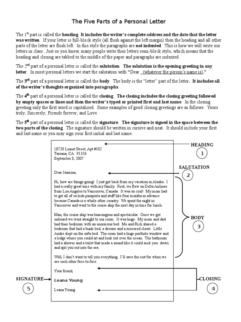 Five Parts Personal Letter | PDF | Paragraph | Written Communication