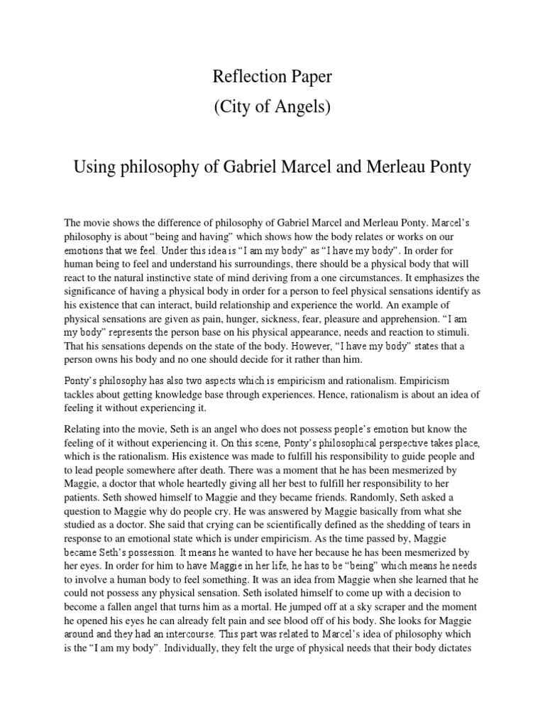 Philosophical Reflections on City of Angels | PDF | Rationalism | Feeling
