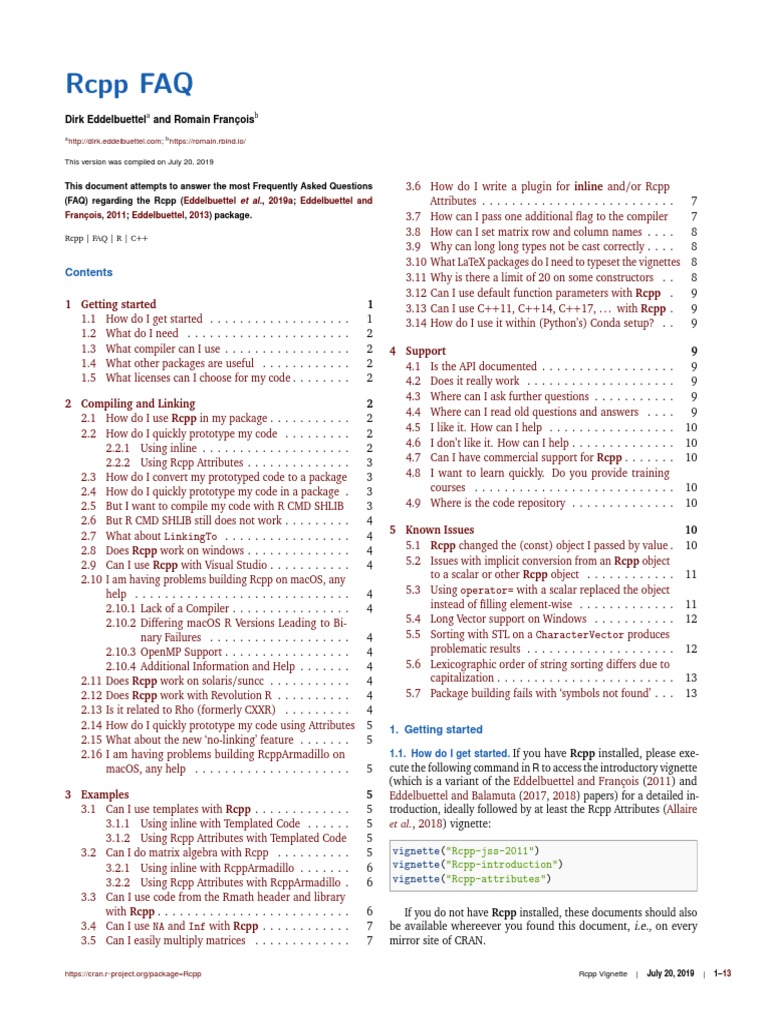 RCPP FAQ: Dirk Eddelbuettel and Romain François | PDF | Mac Os ...