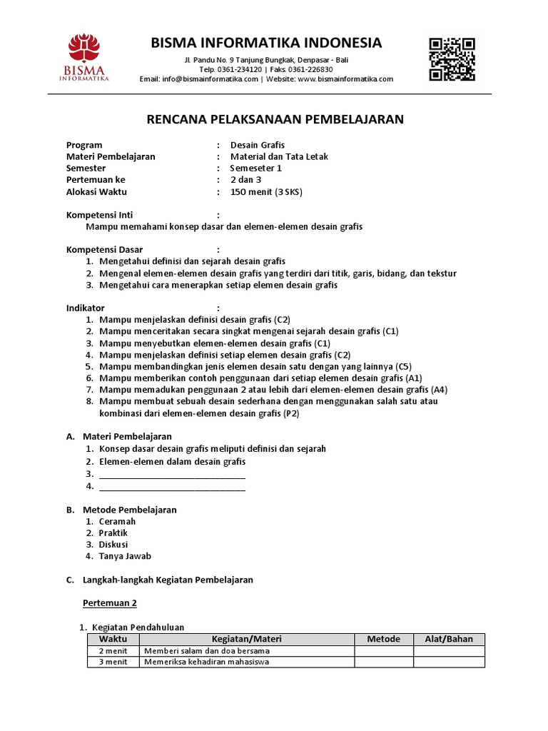 Bisma Informatika Indonesia: Rencana Pelaksanaan Pembelajaran | PDF ...