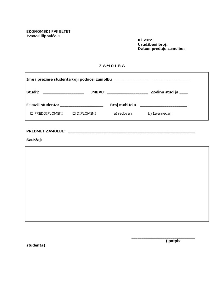 Obrazac Zamolba | PDF