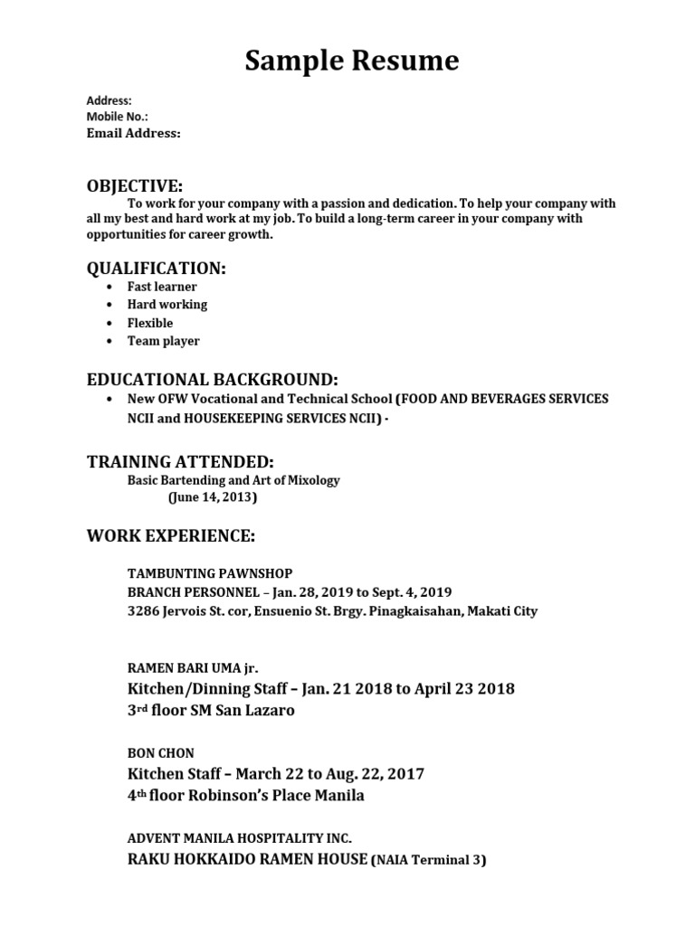 Sample Resume: Objective | PDF