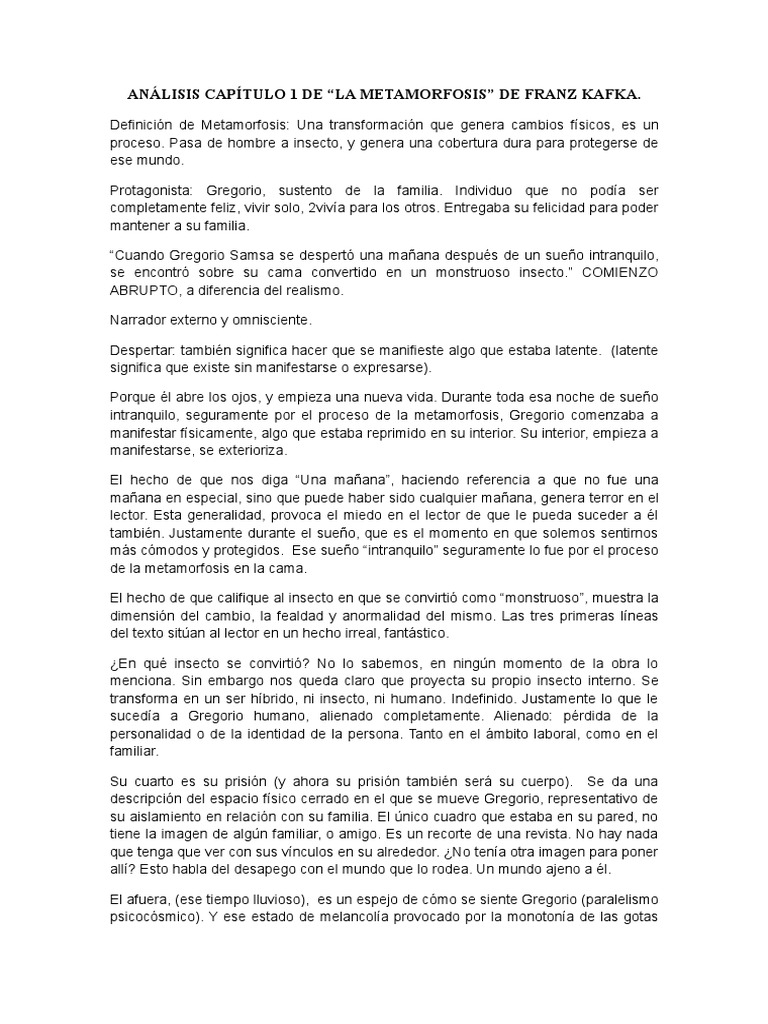 Analisis Capitulo 1 La Metamorfosis Kafka | PDF | La metamorfosis ...