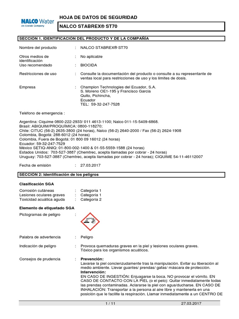 Inhibidor Bio Nalco Stabrex St70 75kg - 2017 | PDF | Reciclaje | Cloro