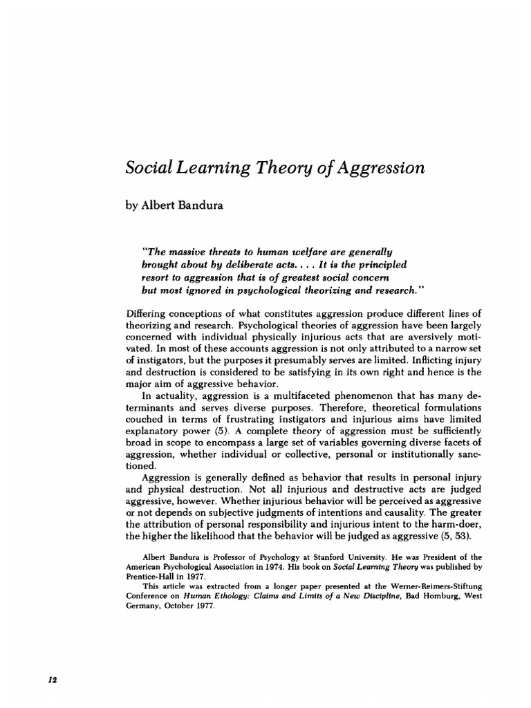 Social Learning Theory of Aggression | PDF | Aggression | Violence
