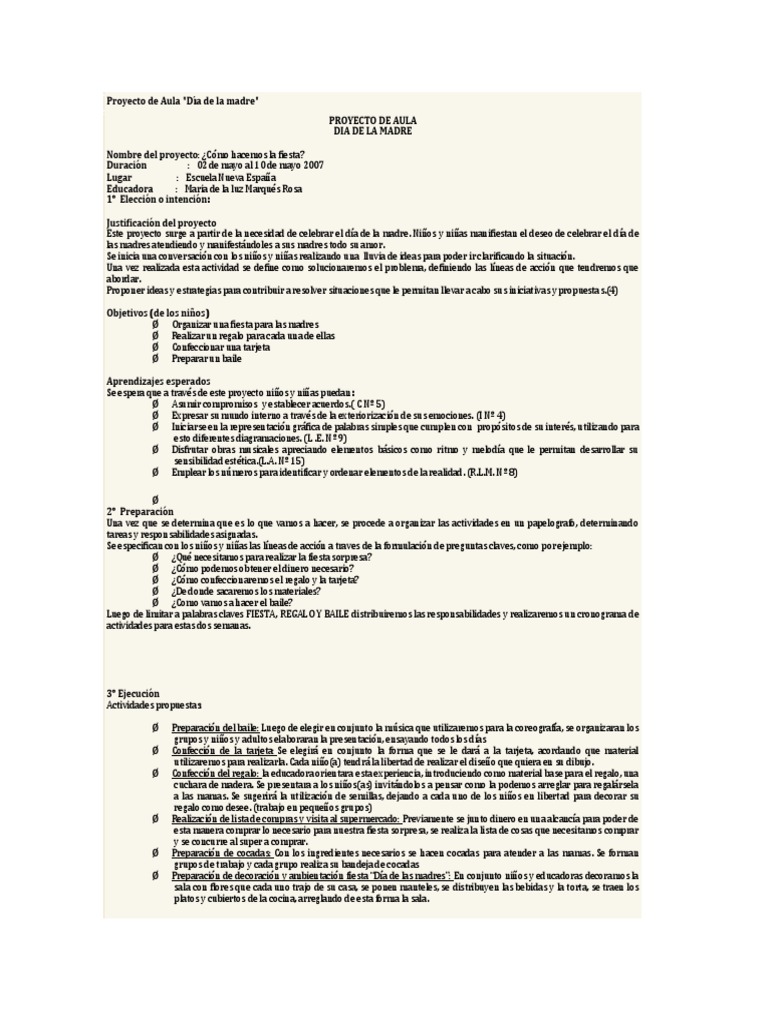 Proyecto Dia de La Madre | PDF | Bailes | Conceptos psicologicos