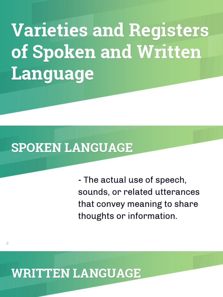 Varieties and Registers of Spoken and Written Language | PDF | Speech ...