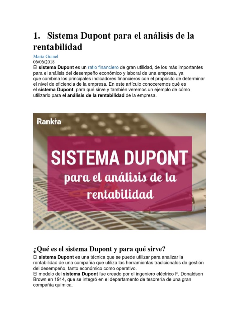 Sistema Dupont para El Análisis de La Rentabilidad | PDF | Rentabilidad sobre recursos propios ...