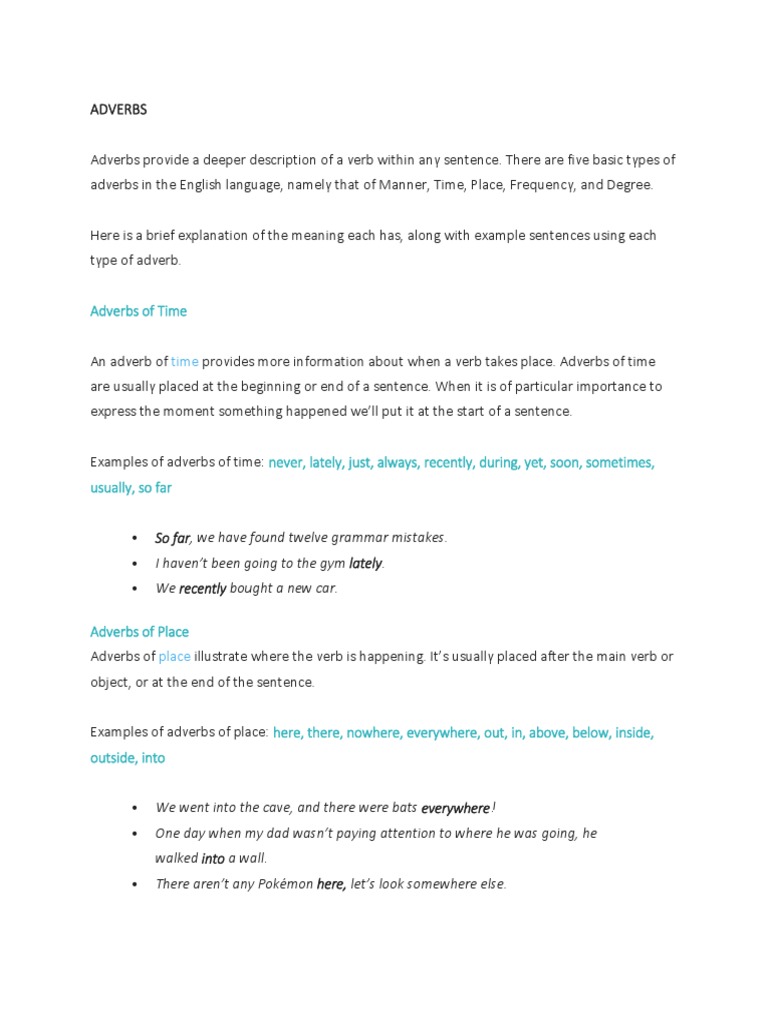 Adverbs of Time | PDF | Adverb | Verb