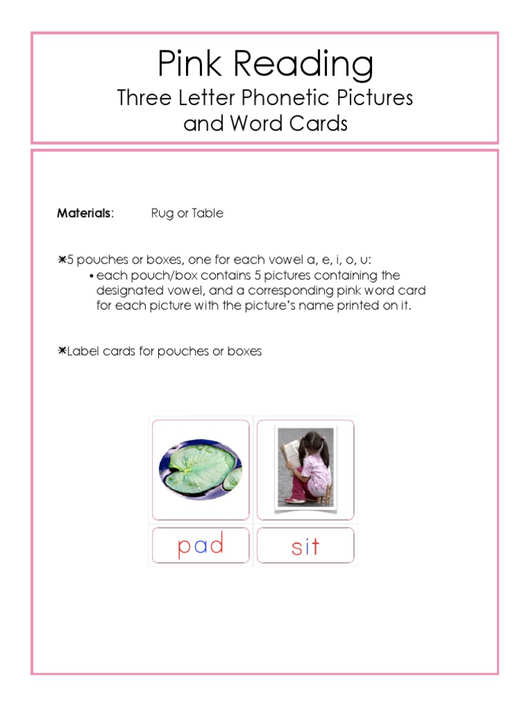 Pink Reading Pictures and Word Cards | PDF