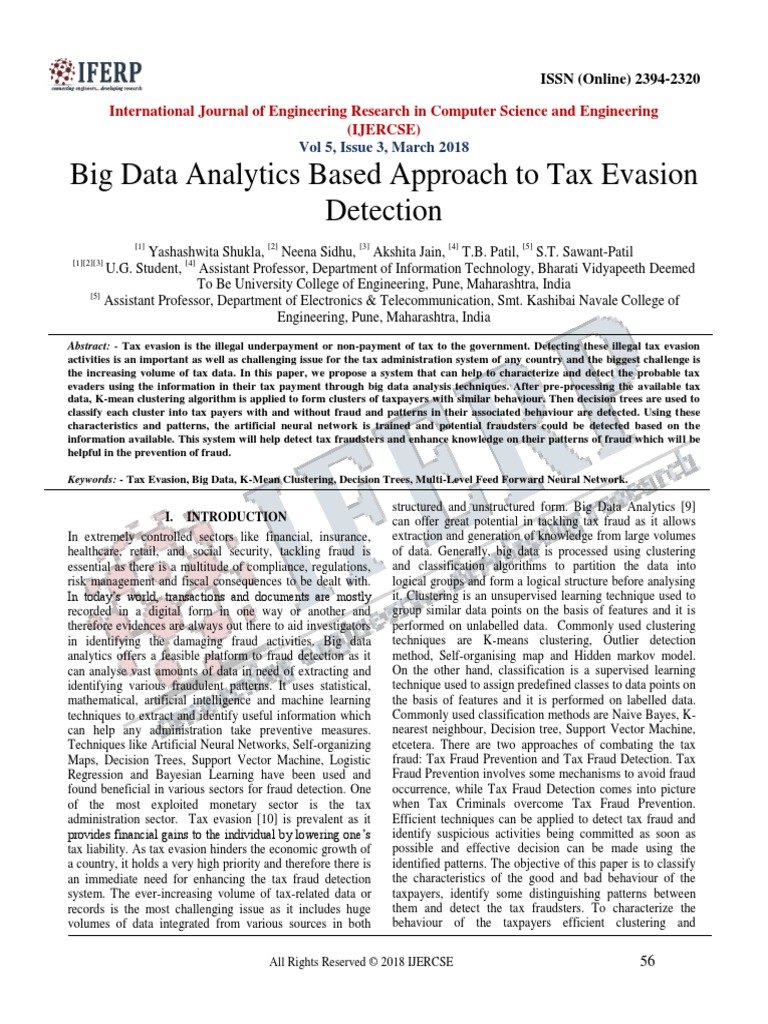 Big Data Analytics Based Approach To Tax Evasion Detection | PDF | Cluster Analysis ...