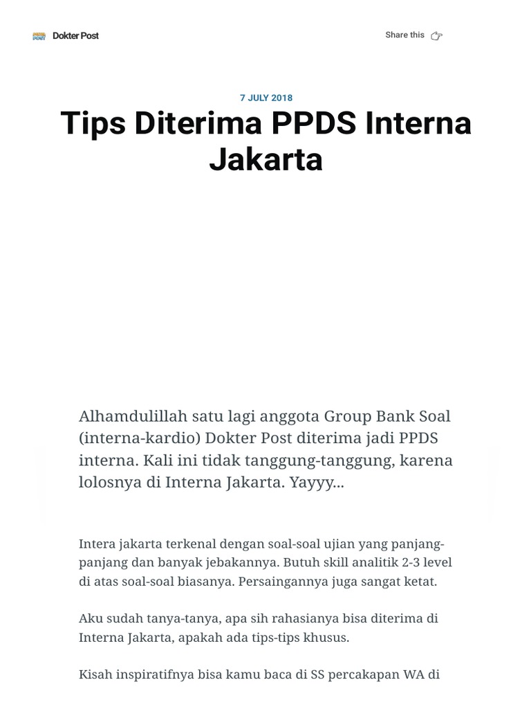 Tips Diterima PPDS Interna Jakarta | PDF | Kesehatan Holistik