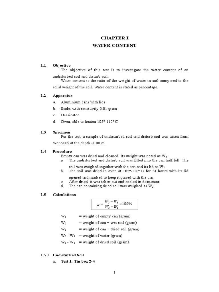 Water Content Analysis | PDF | Weight | Soil
