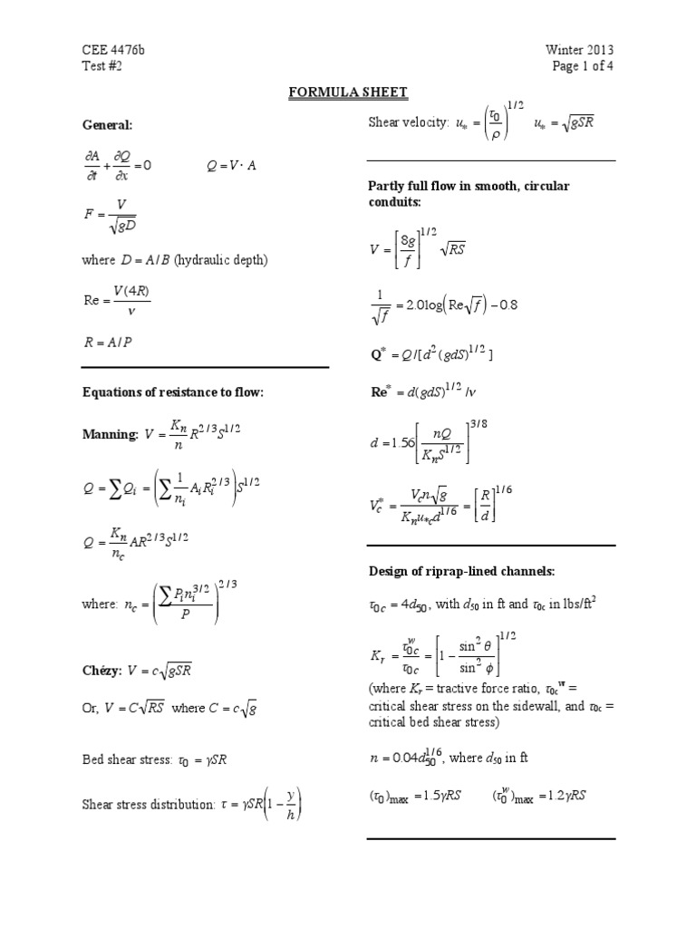 Formula Sheet General:: F V GD V F RS | PDF | Continuum Mechanics ...