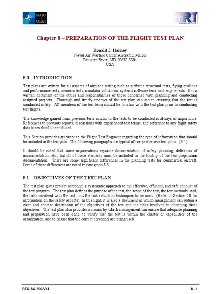 Chapter 8 - Preparation of The Flight Test Plan: Ronald J. Harney | PDF ...