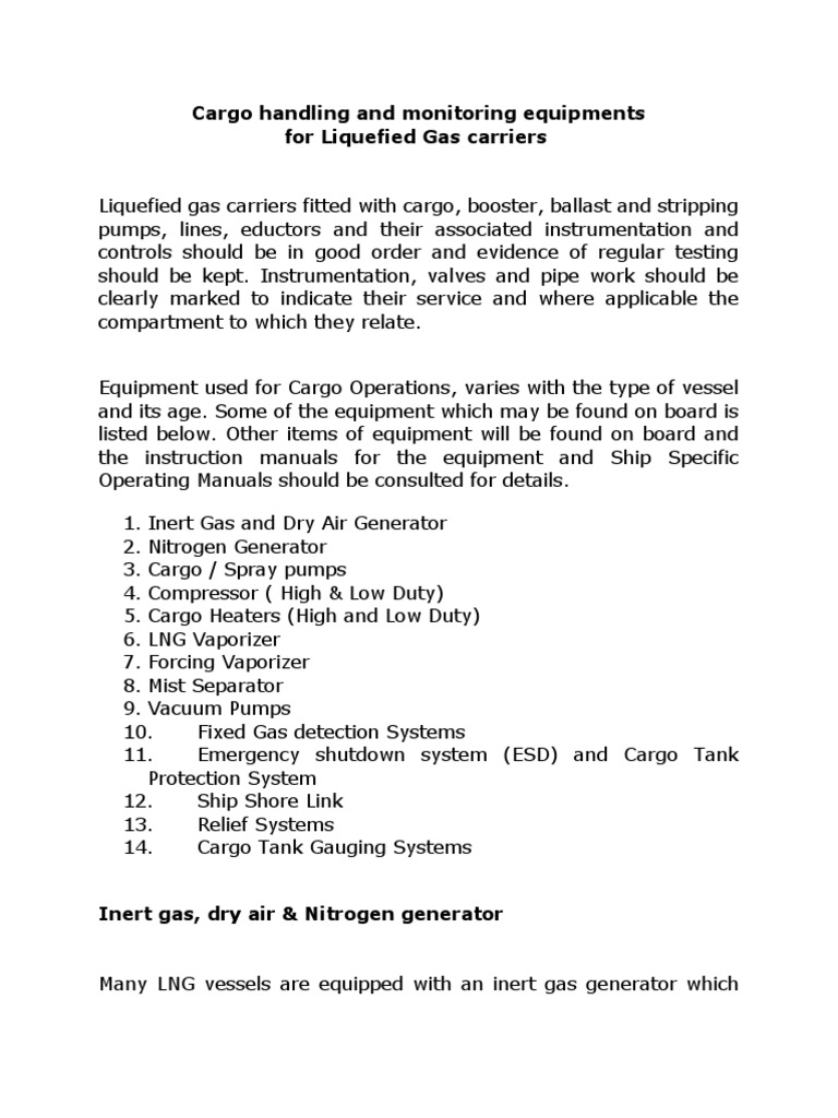 Cargo Handling and Monitoring Equipments For Liquefied Gas Carriers ...