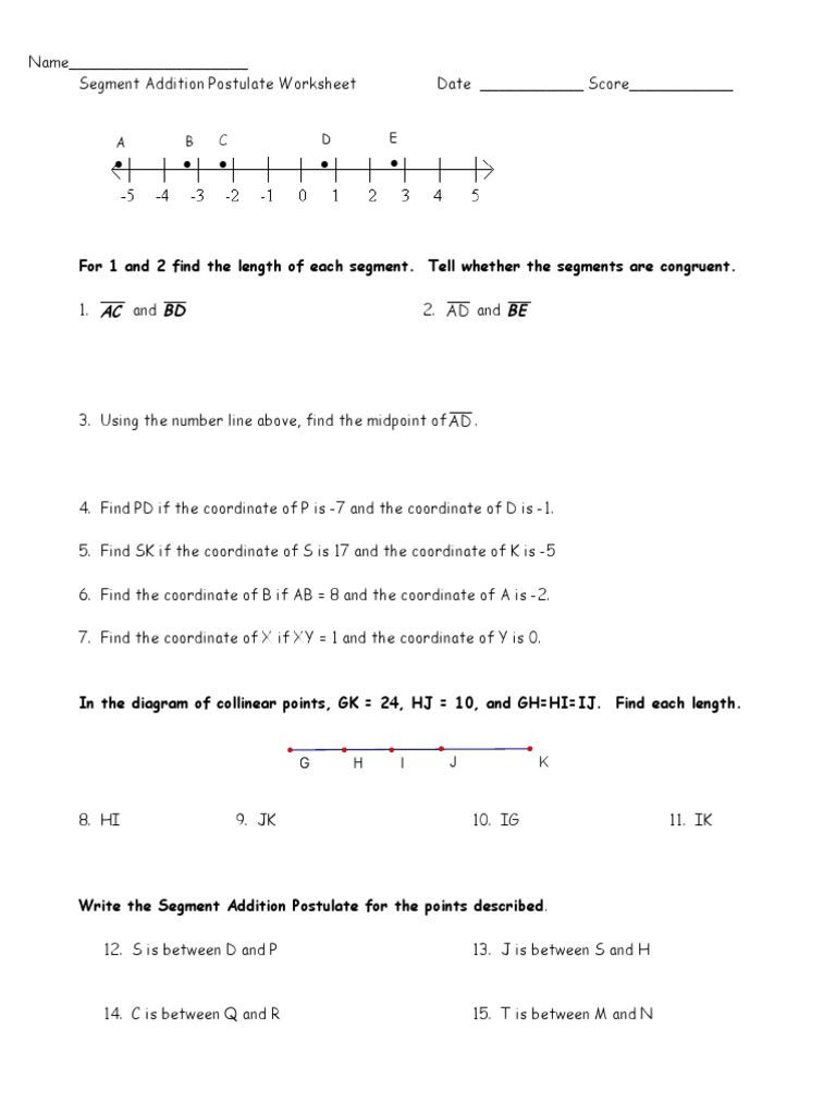 Segment Addition Postulate Worksheet | PDF | Elementary Geometry | Space