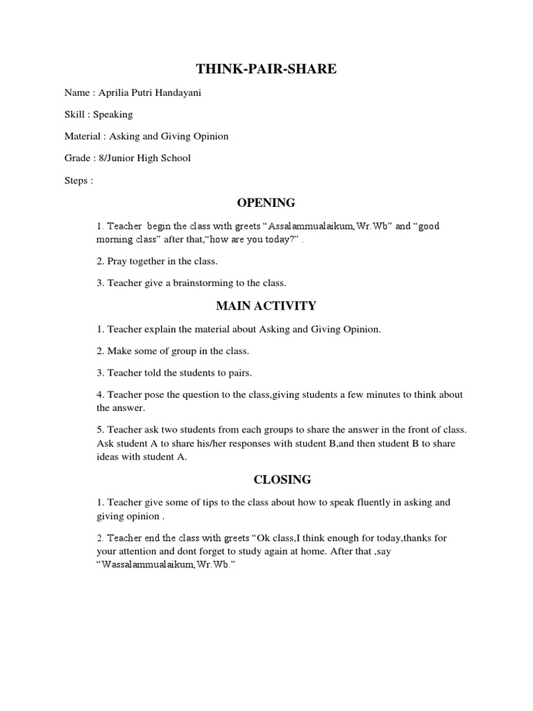 Think Pair Share | PDF