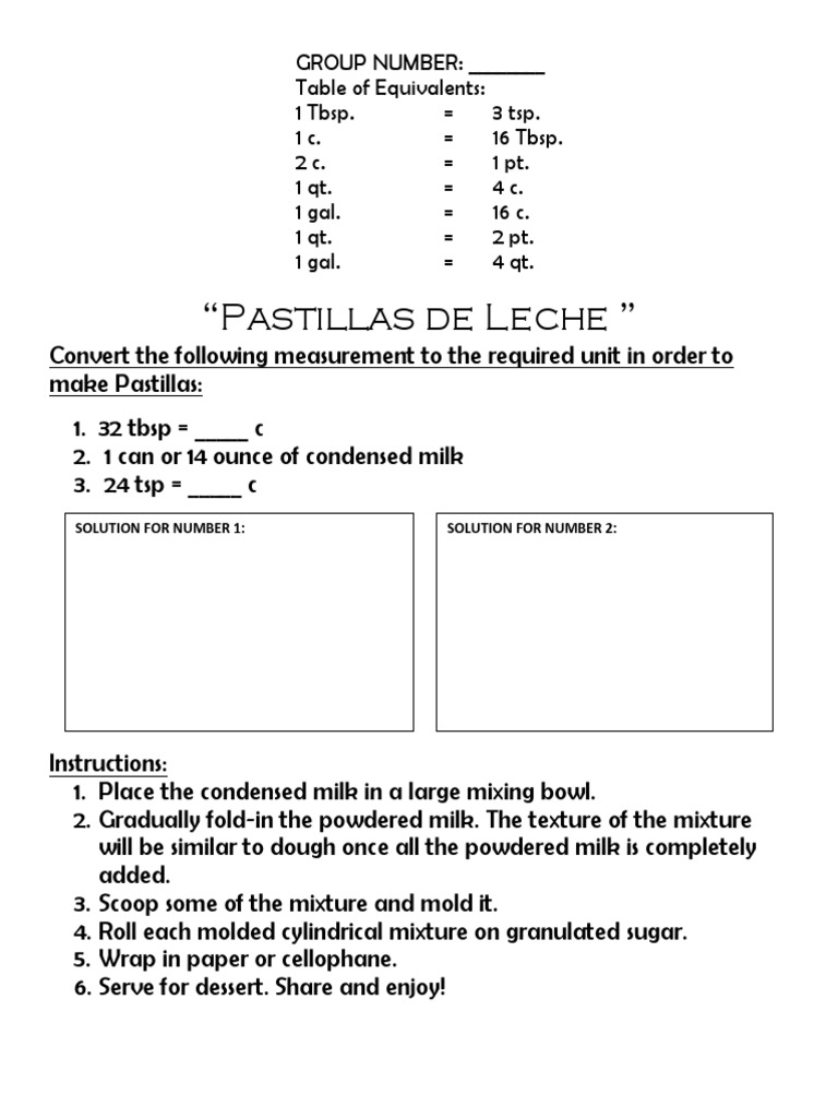 Cooking Measurements for Pastillas Recipe | PDF | Cooking, Food & Wine