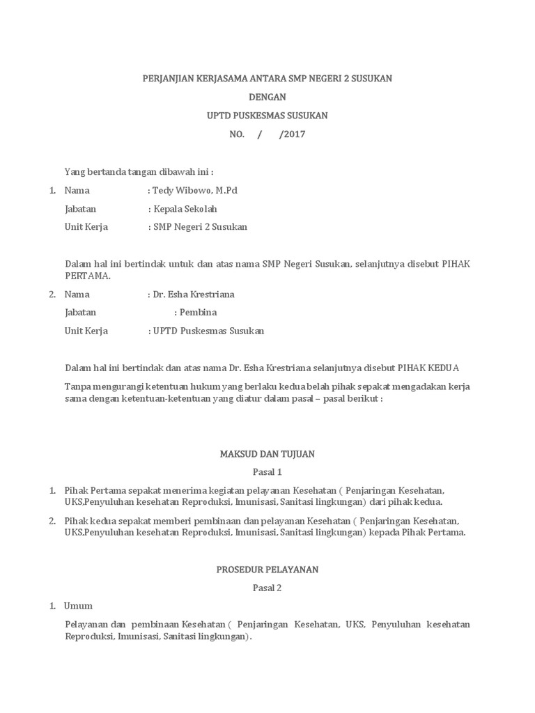MoU SMP Dengan Puskesmas | PDF