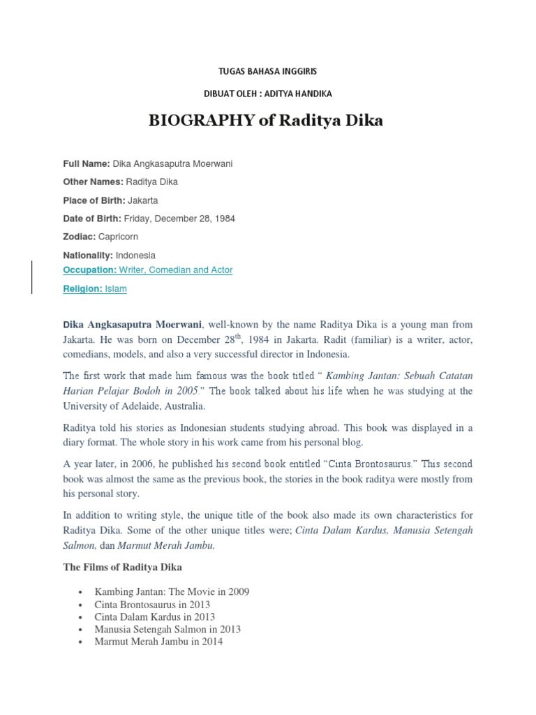 Raditya Dika Biography | PDF