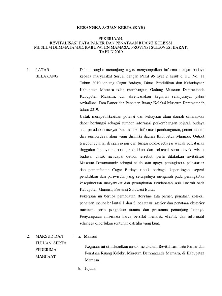 Kak Revitalisasi Tata Pamer Museum Mamasa | PDF