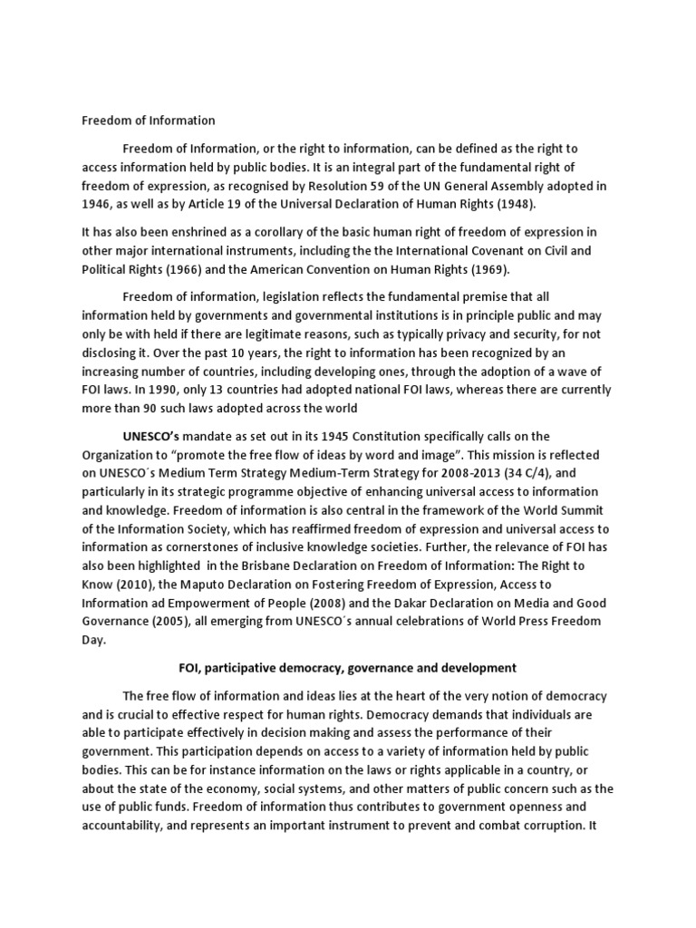 Freedom of Information | PDF | Freedom Of Information Laws By Country ...
