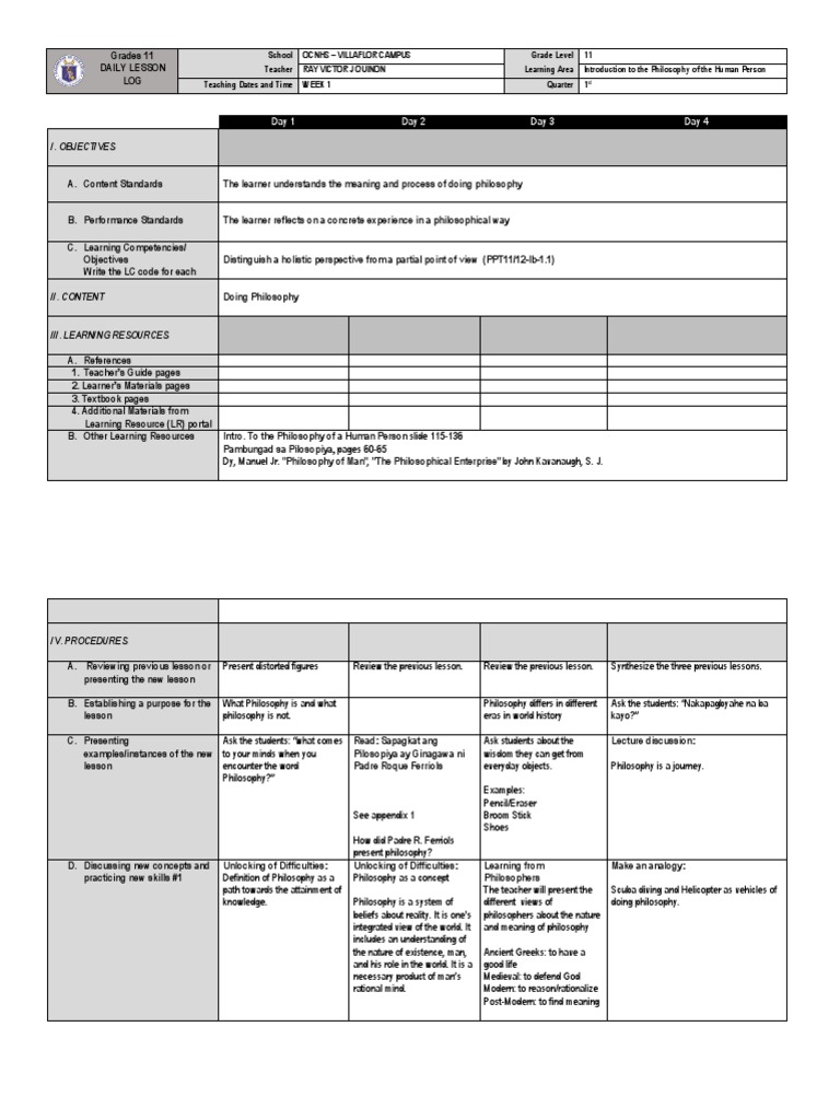 Philosophy Lesson Plan for Grade 11 | PDF | Concept | Knowledge