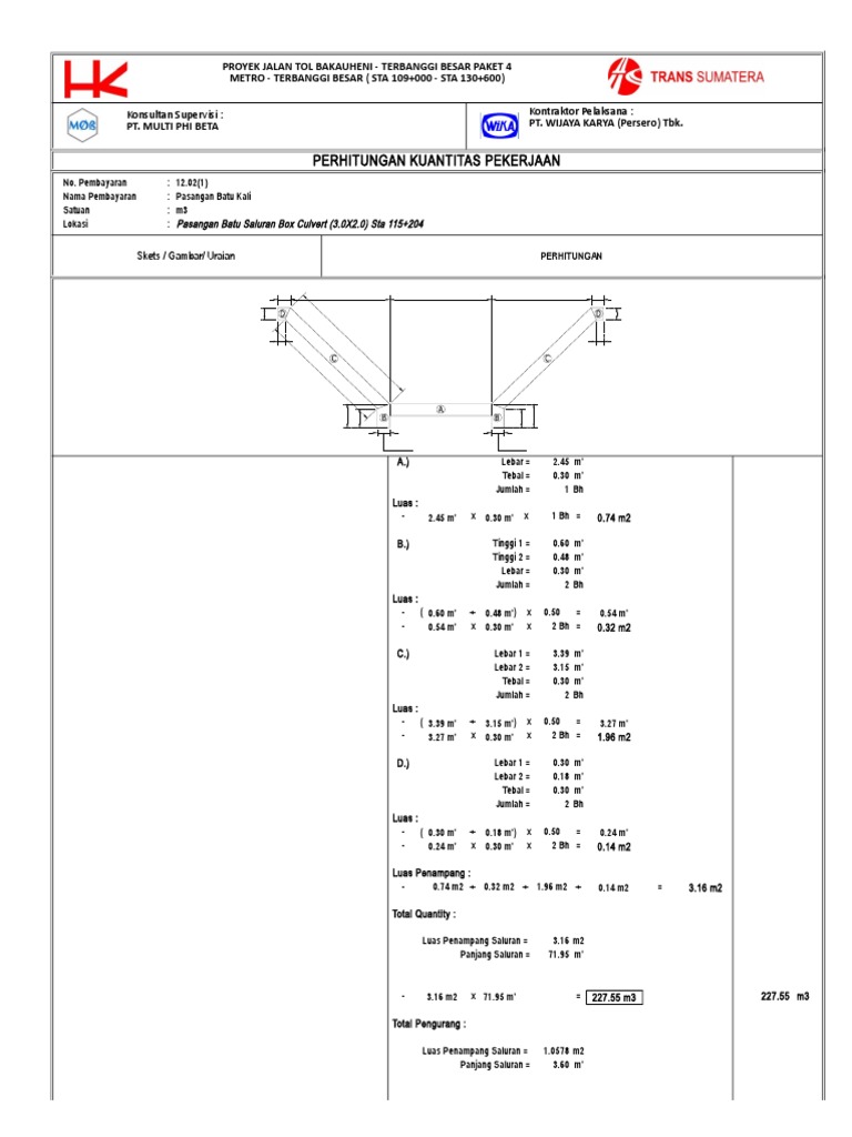 12.02 (11) Pasangan Batu Kali Saluran Box Culvert 3x2 Sta 115+204 | PDF