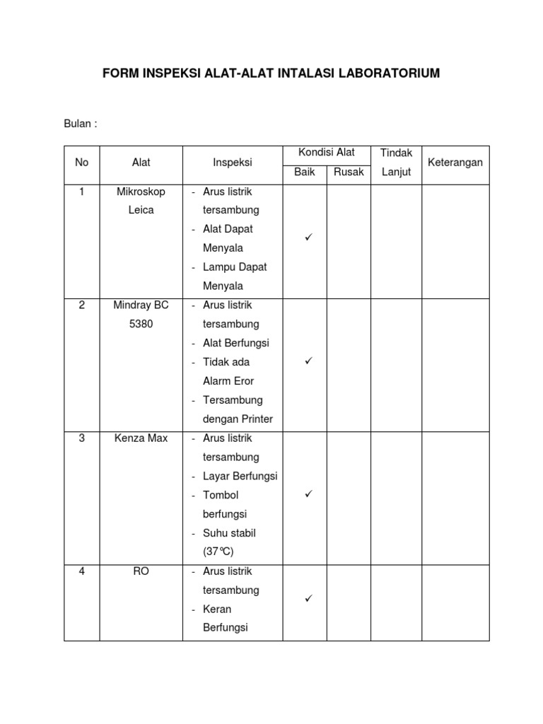 Form Inspeksi Alat | PDF