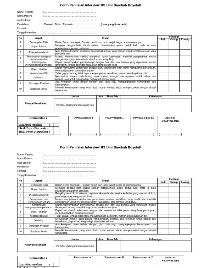 Form Penilaian Interview | PDF