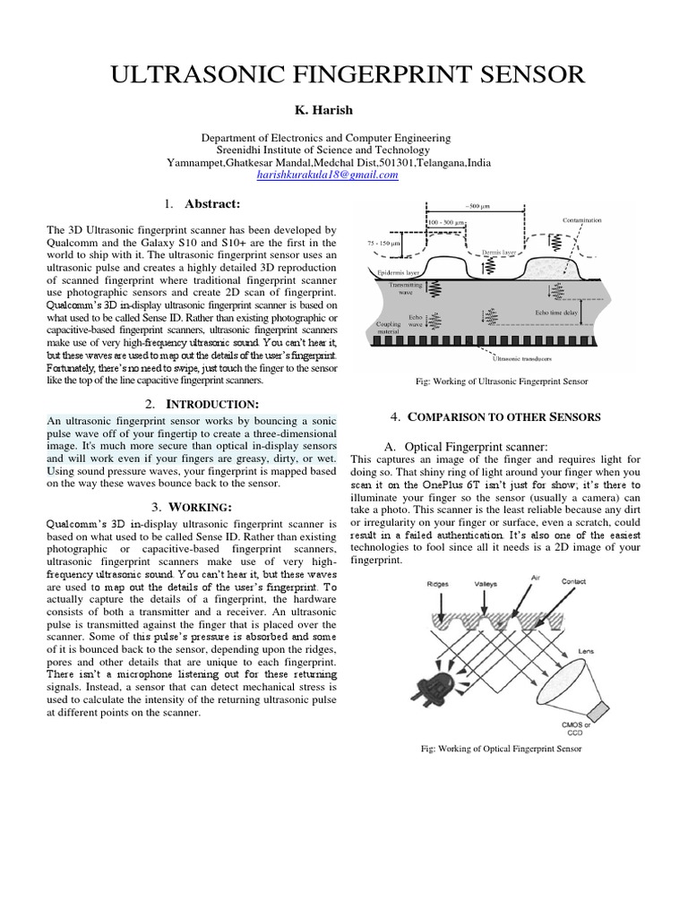 Ultrasonic Fingerprint Sensor: K. Harish | PDF | Fingerprint | Image ...