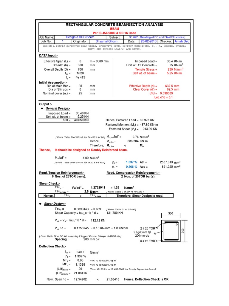 Beam Design by SP 16 PDF | Download Free PDF | Beam (Structure) | Structural Engineering