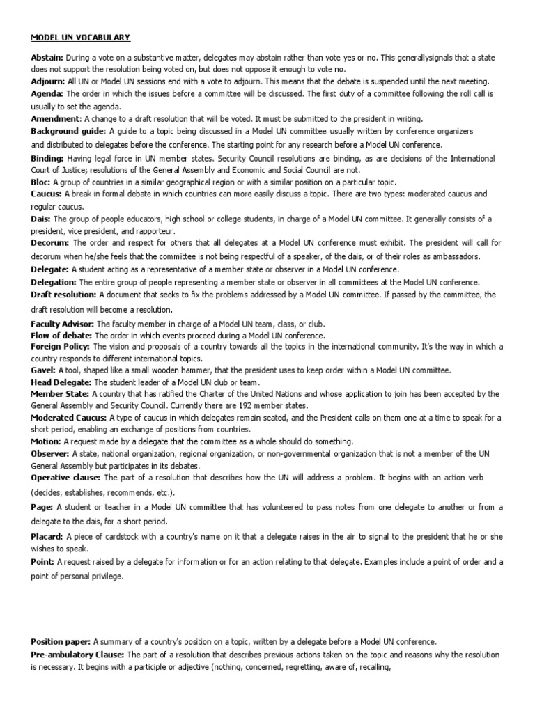 Vocabulary Glossary | PDF | United Nations | International Relations