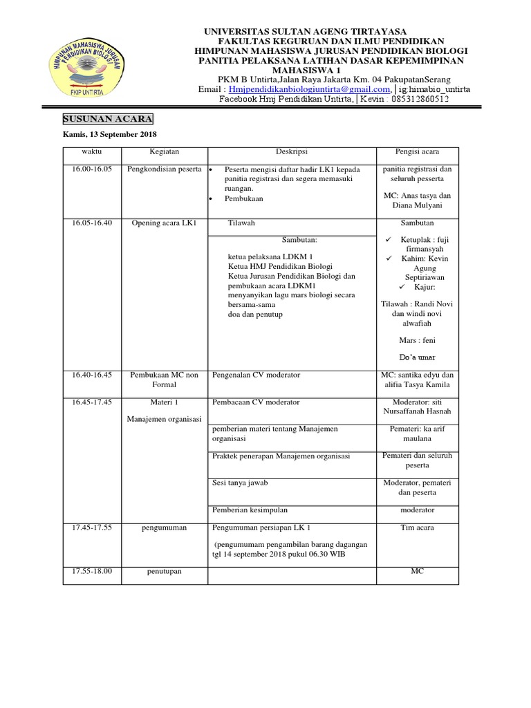 Jadwal LDKM Pendidikan Biologi | PDF