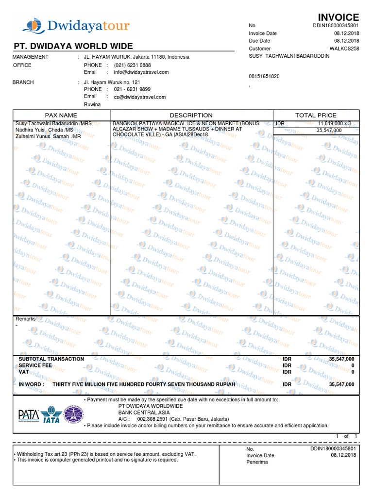 Dwidaya World Wide PT.: Invoice | PDF | Indonesian Rupiah | Invoice