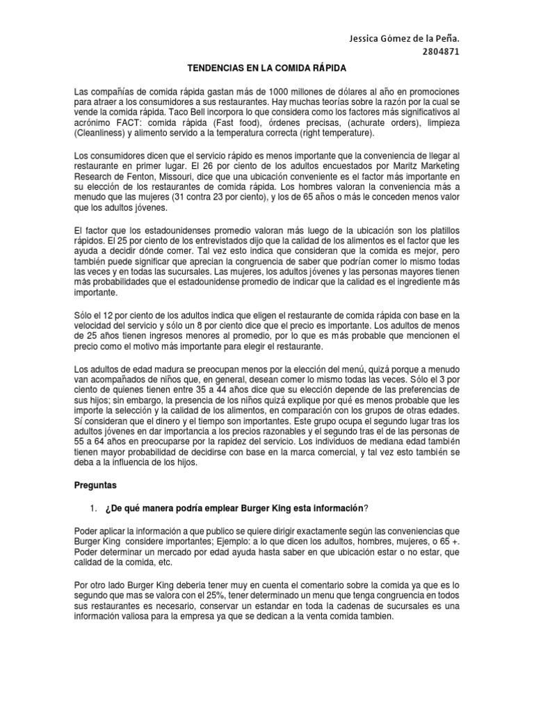 Tendencias en La Comida Rápida | PDF | Comida rápida | Alimentos